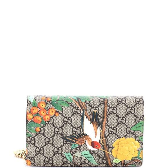Gucci | Bags | Gucci Chain Wallet Tian Print Gg Coated Canvas Brown ...